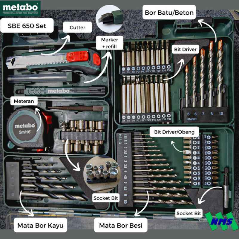 Promo Mesin Bor Listrik 1.5-13mm Set SBE 650 Impact Drill SBE650 METABO ...