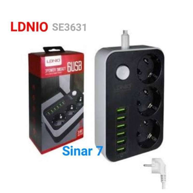 Promo LDNIO SE3631 Stop Kontak 3 Power Socket 6 USB fast charging ...
