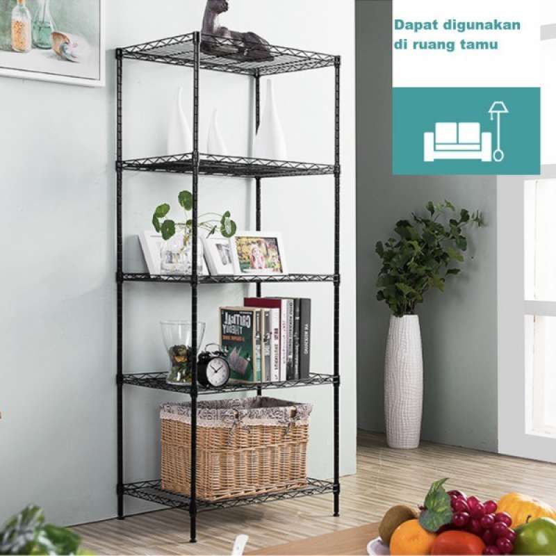 Promo New Rak Penyimpanan 5 Susun Hitam Rak Dapur Microwave Rak Ruang ...