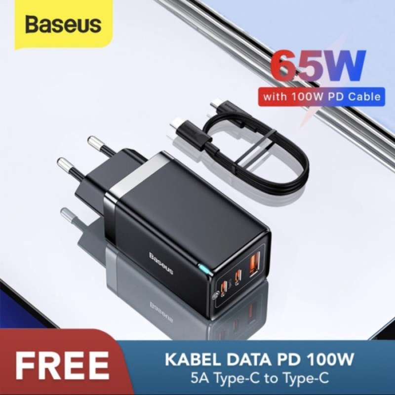 Promo BASEUS GAN 5 PRO 65W FAST CHARGER 3 PORT POWER DELIVERY PD + USB ...
