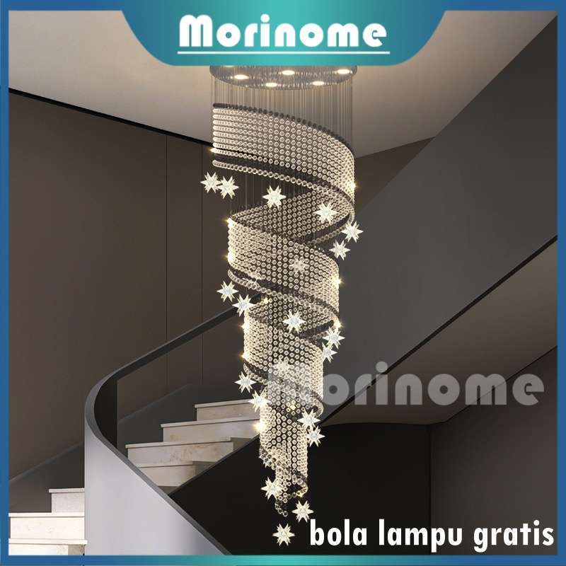 Promo ⭐est⭐Lampu Gantung Tangga Kristal Bintang Meteor Desain Spiral ...
