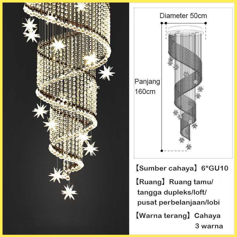 Promo ⭐est⭐Lampu Gantung Tangga Kristal Bintang Meteor Desain Spiral ...