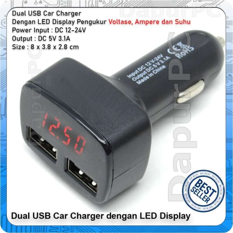 Promo CHARGER MOBIL DENGAN 2 PORT DAN LCD DISPLAY -MARKMARKET Diskon 50 ...