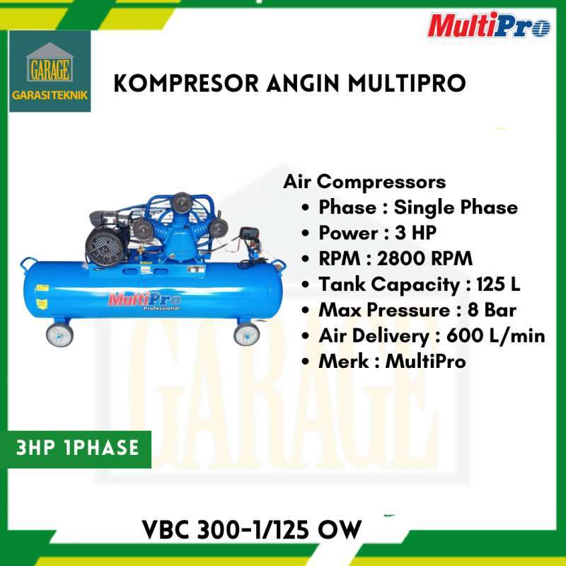 Jual Multipro Kompressor 3 Hp/1ph Vbc 300-1/125 Belt Driven Compressor ...