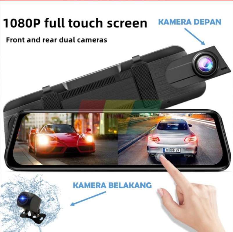 Promo KAMERA MOBIL KACA SPION TOUCH SCREEN MIRROR DASHCAM 2 KAMERA V10 ...