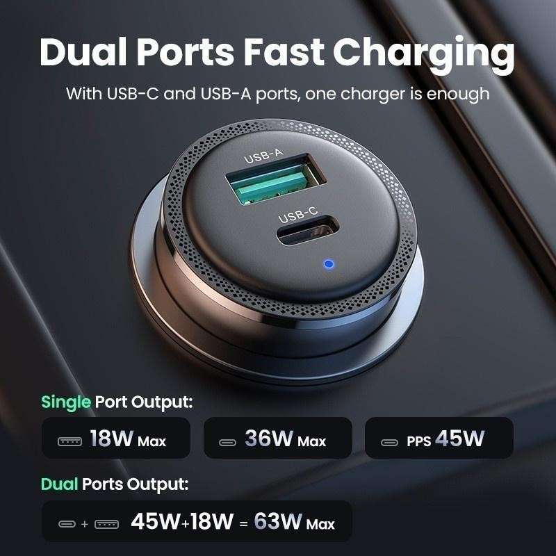 Jual Car Charger Ugreen 63W Port USB A+Type C Fast Charging - Black (90645) di Seller DBklik ...