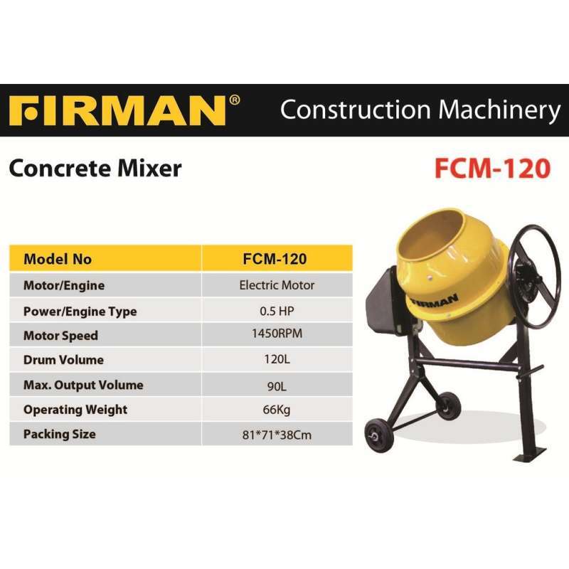 Jual Mesin Molen Firman Fcm 120 Mixer Pengaduk Semen Firman Di Seller ...