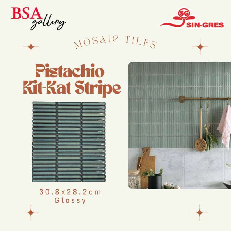 Jual Mosaic Tile Pistachio Kitkat Stripe / Keramik Mozaik Hijau Dinding ...