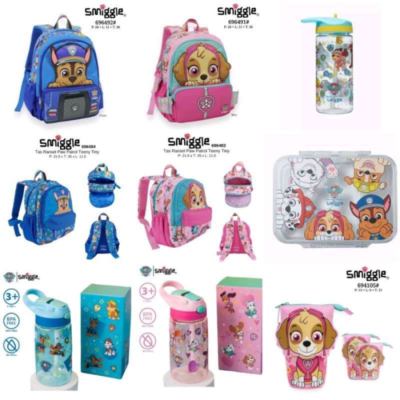Promo Smiggle Paw Patrol Chase Blue-Skye Pink Backpack, Botol, Bento ...