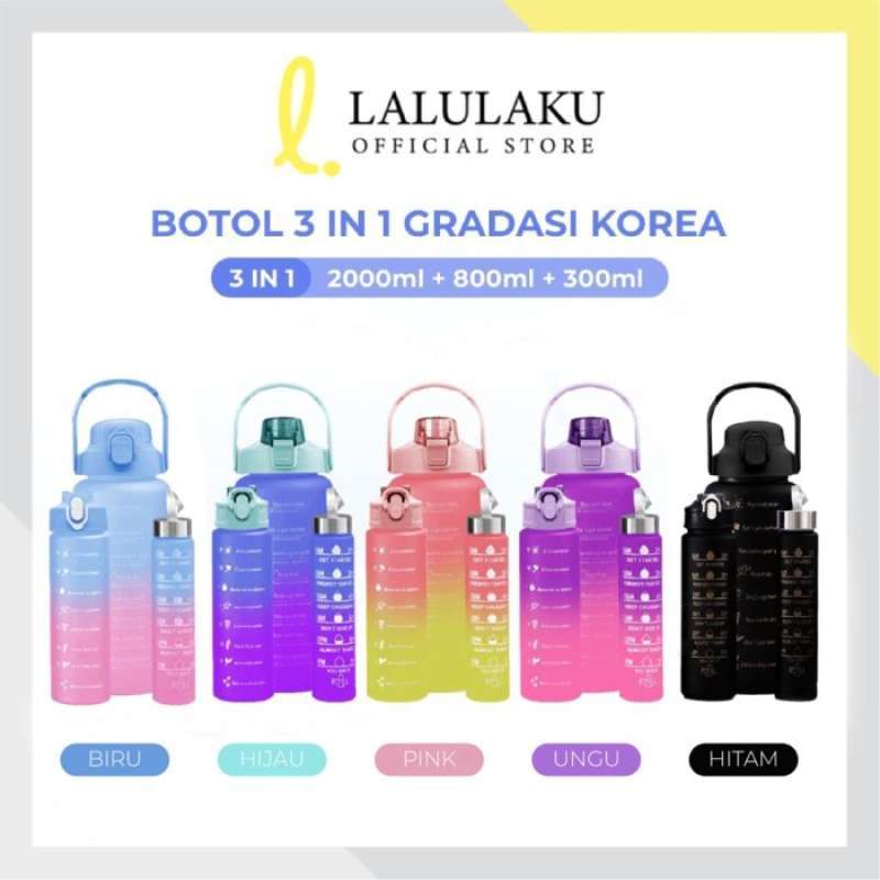 Promo Botol Minum Gradasi Viral Botol Motivasi Beranak 3in1korea 2l+1l+500ml - Ungu - Hijau ...
