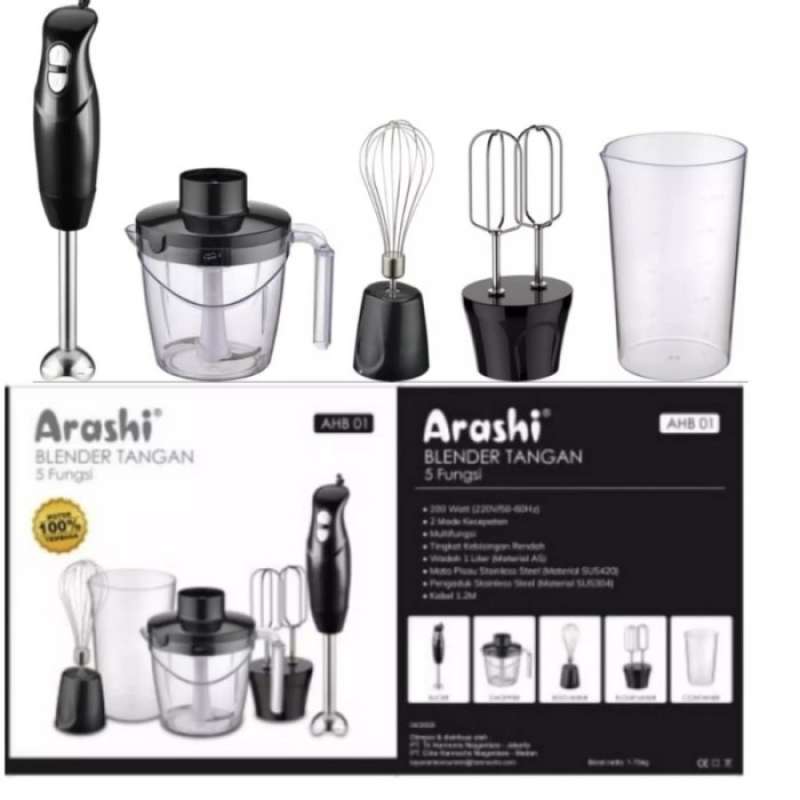 Jual Hand Blender Arashi Ahb 01 5in1 Blender Tangan Mixer Chopper ...