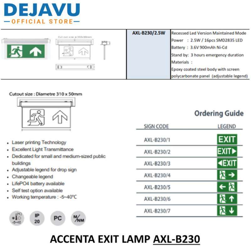 Promo Lampu Exit Led Accenta Axl-b230/2.5w*exit Emergency Lamp/exit ...