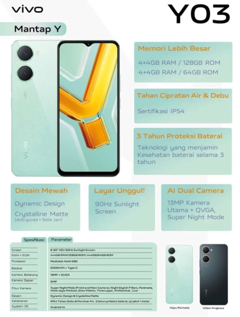 Promo Vivo Y03 4/128 Gb Garansi Resmi Diskon 7% Di Seller Bigboss Shop ...