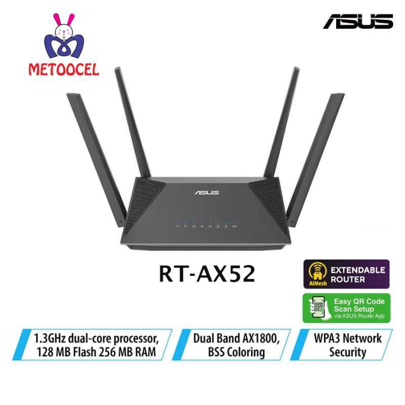 Jual Asus Rt-ax52 Dual Band Wifi 6 Ax1800 Extendable Router With Aimesh ...