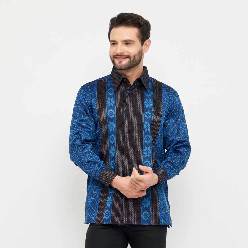 Promo Baju Batik Bhs Excellent Warna Biru Hitam Diskon 50% Di Seller ...