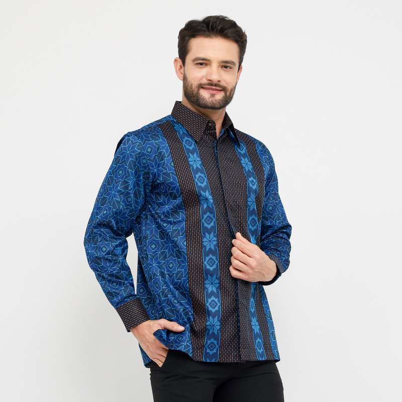Promo Baju Batik Bhs Excellent Warna Biru Hitam Diskon 50% Di Seller ...