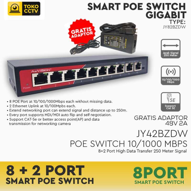 Promo Poe Switch 8 Port Gigabit 10/100/1000 8 Poe + 2 Uplink Diskon 23% ...