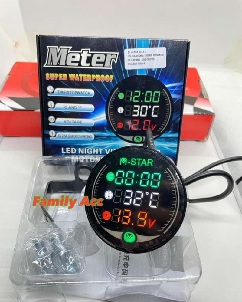Promo Volt Meter Bulat 3in1 Led Aki/suhu/jam Digital+breket Spion ...