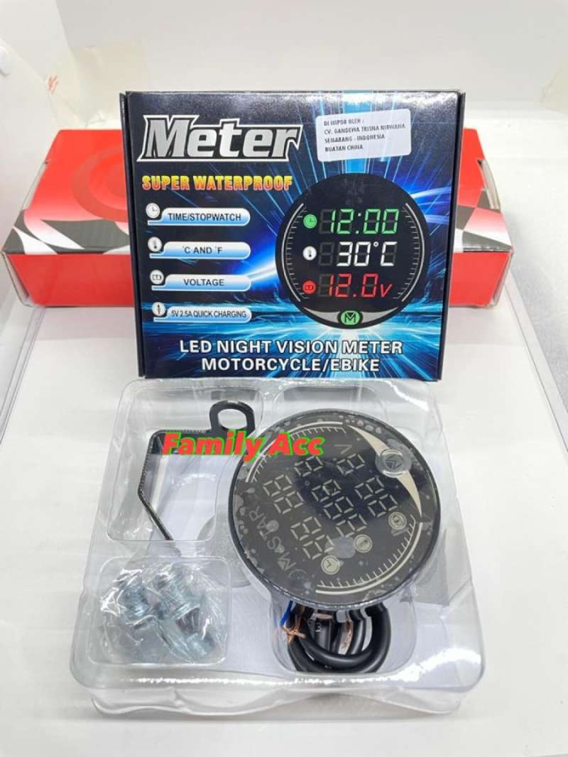 Promo Volt Meter Bulat 3in1 Led Aki/suhu/jam Digital+breket Spion ...