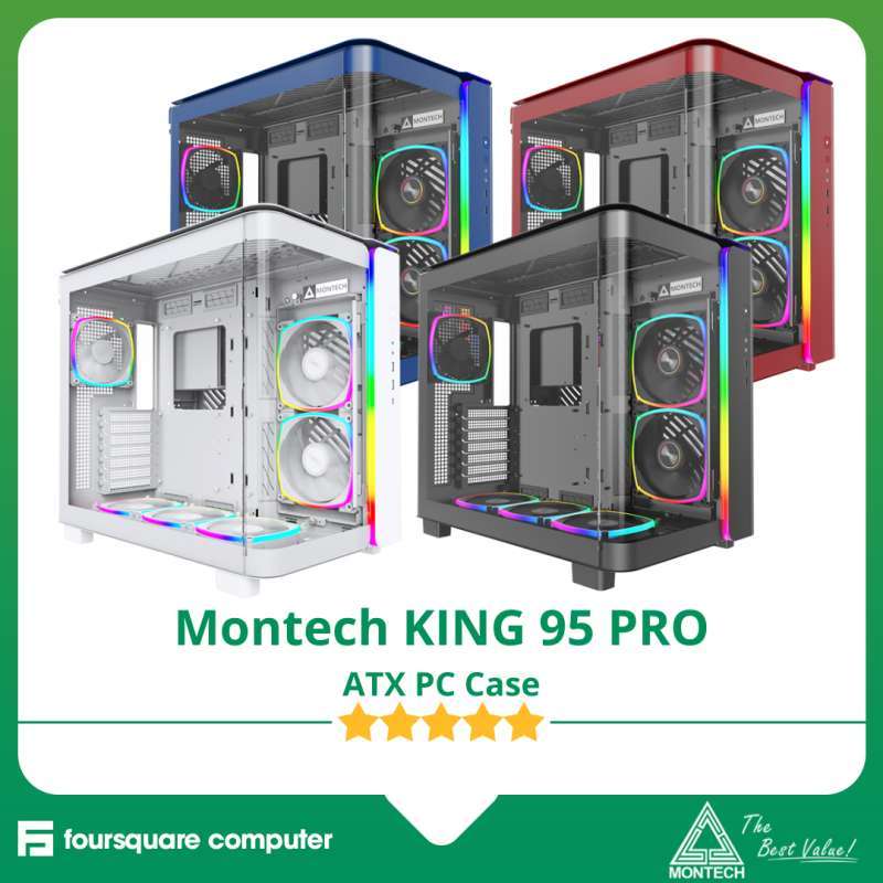 Jual Montech King 95 Pro White Black Red Blue | Casing Pc Atx Tempered ...