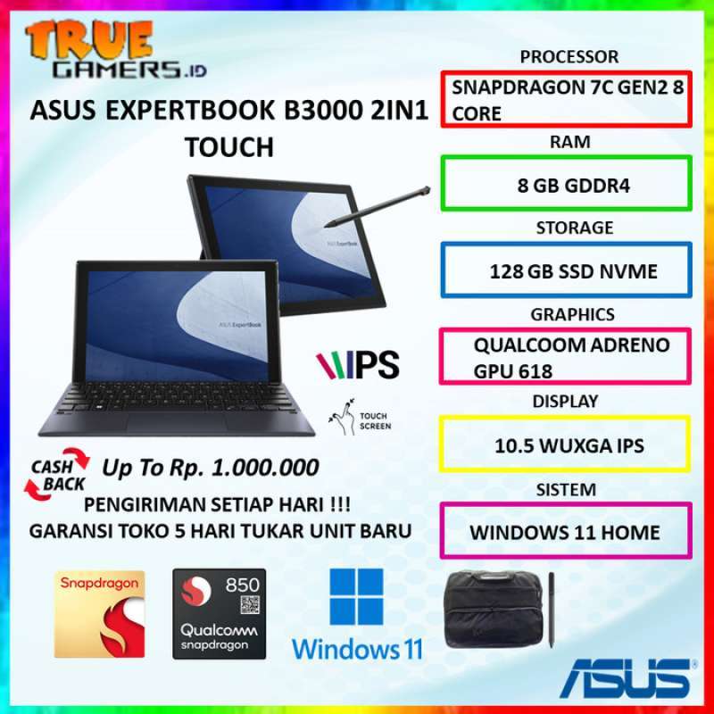 Promo Asus Expertbook B3000 Snapdragon 7c Gen2 8 Core 8gb 128gb W11 10 ...