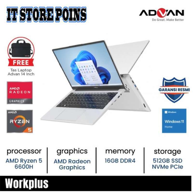 Jual Advan Workplus Ryzen 5 6600h 16gb 512gb Ssd 14 Fhd Ips W11 Silver ...