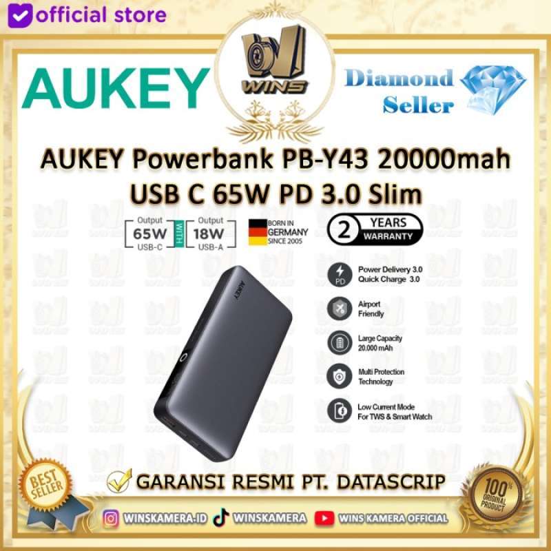 Promo Aukey Powerbank Pb-y43 20000mah Usb C 65w Pd 3.0 Slim Diskon 50% Di Seller Markmarket ...