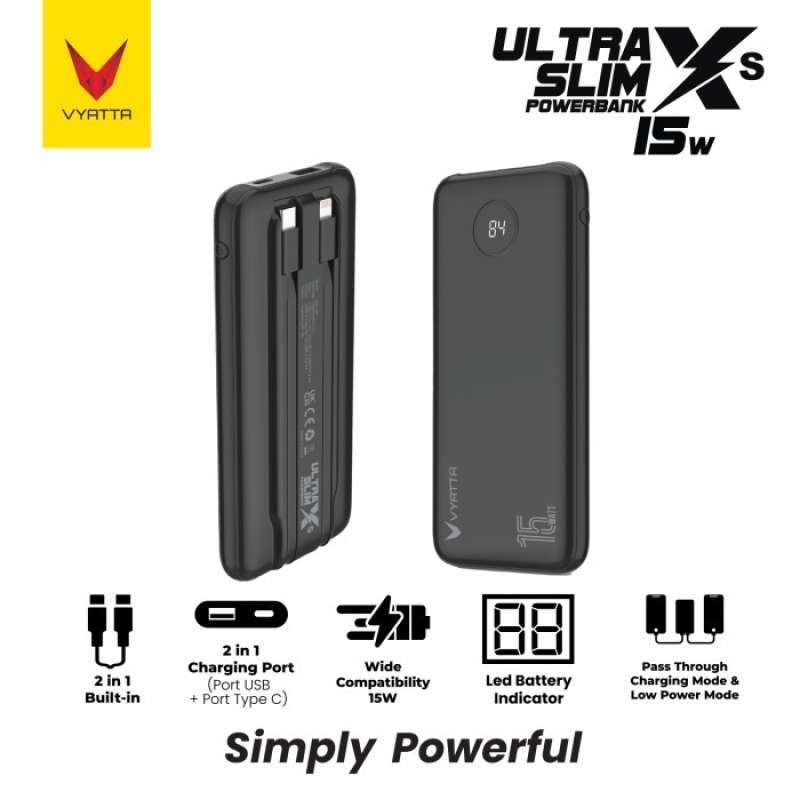 Promo Vyatta Ultra Slim Xs Powerbank Power Bank 15w 2in1 Lightning Type ...