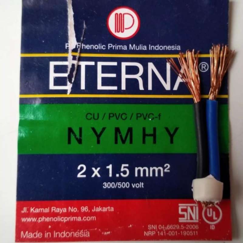 Jual Kabel Nym Hy Serabut 2 X 1,5 Eterna Wire Listrik Nymhy 2x1.5 1,5 ...