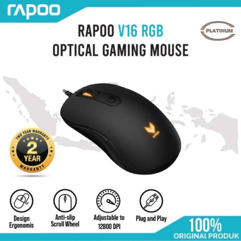 Promo 100% Produk Ori Rapoo Optical Gaming Mouse V16 Rgb Black Diskon ...