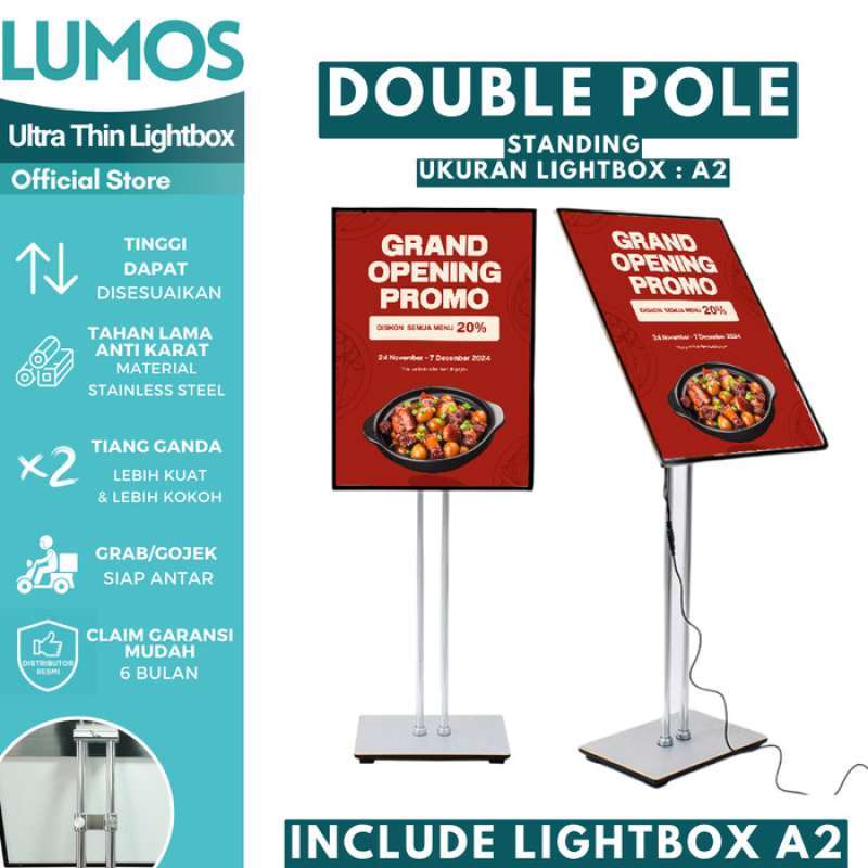 Jual Double Pole Standing Poster Ultra Thin Light Box Led Lightbox A2 ...
