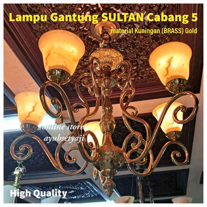 Jual Lampu Gantung Kuningan Model Bunga Tulip Cabang 5 Lampu Sultan ...