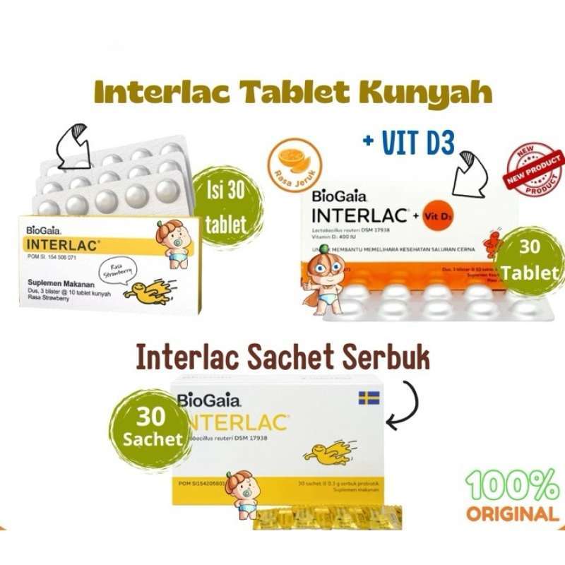 Jual Interlac Probiotik Tablet Kunyah / Interlac Sachet - Interlac Drop ...