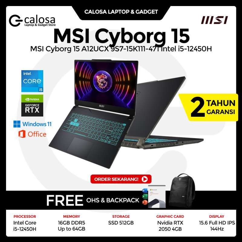 Jual Msi Cyborg 15 A12ucx 9s7-15k111-471 Intel I5-12450h Ram 16/512gb Rtx 2050 Laptop Gaming 15. ...