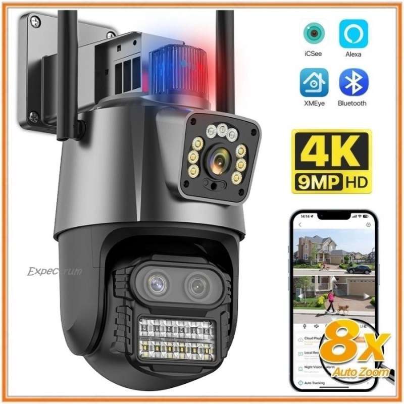Jual Ipcam Outdoor Icsee 9mp / 4k, 3 Lens Hybrid Zoom 8x, 2.8 + 12mm Di ...