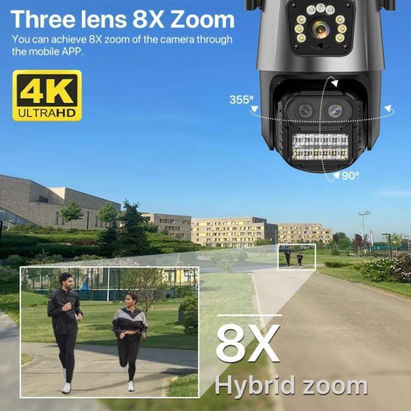 Jual Ipcam Outdoor Icsee 9mp / 4k, 3 Lens Hybrid Zoom 8x, 2.8 + 12mm Di ...