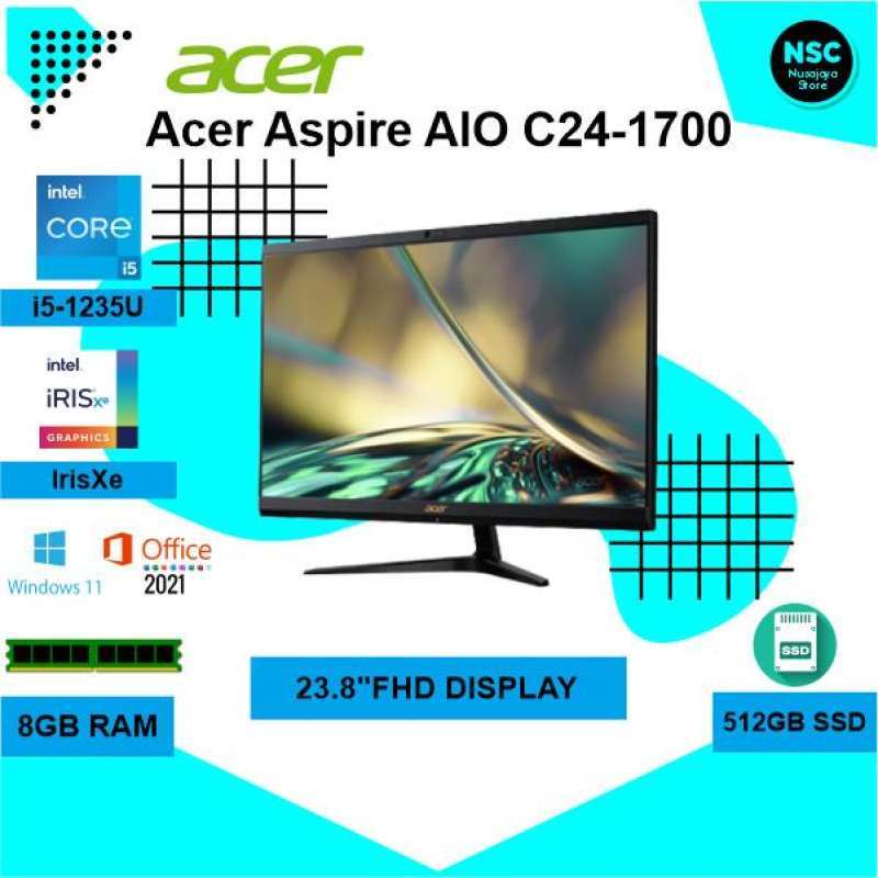 Jual Acer Pc All In One C24-1700 I5-1235u 8gb 512gb Ssd 23,8 Fhd Ohs ...