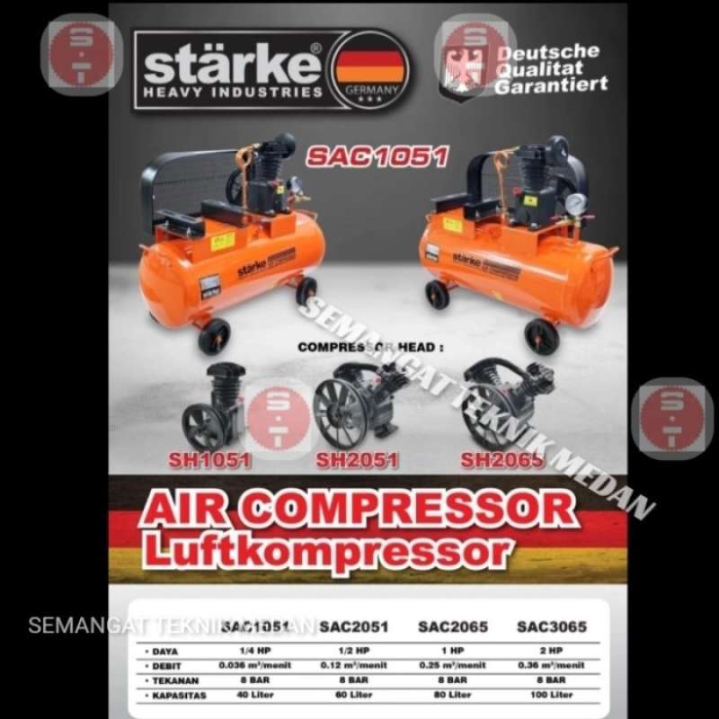 Jual Kompressor Kompresor Angin 2hp 2 Hp 100 L Unloading Starke Sac3065 ...