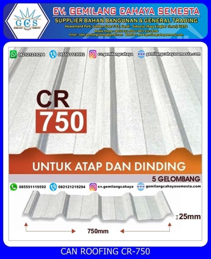 Jual Atap Spandek Cr-750 ( 5 Meteran ) / Can Roofing / Atap Galvalum Di ...