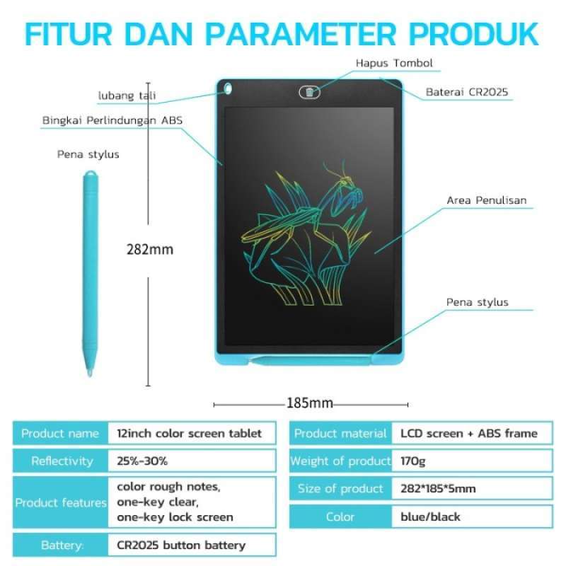 Jual Lcd Writing Board Drawing Tablet Papan Tulis Gambar Anak 12 Inch ...