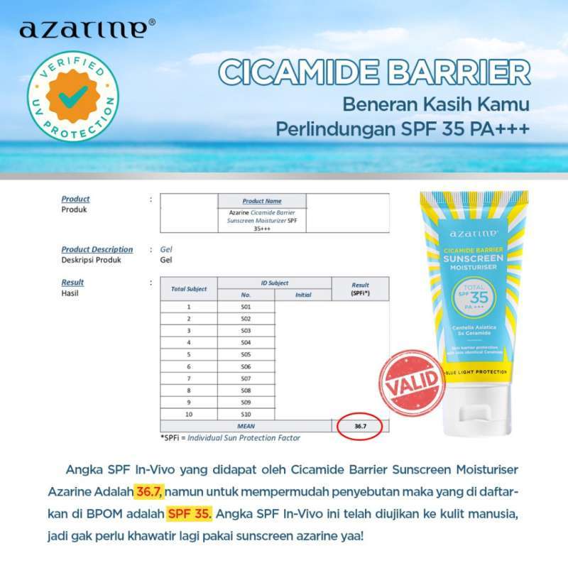 Jual Azarine Cicamide Barrier Sunscreen Spf 35 Pa+++ - Sunscreen Wajah ...
