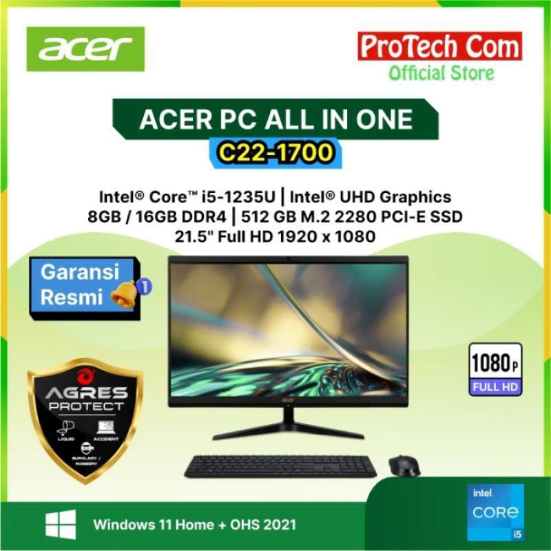Jual Acer Pc All In One C22-1700 I5-1235u 16gb 512gb Ssd 21,5 Fhd Ohs ...