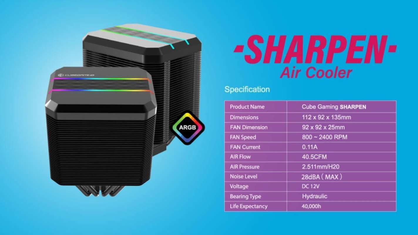 Jual Cube Gaming Sharpen - Argb Air Cooler - For All Intel Socket & Amd ...
