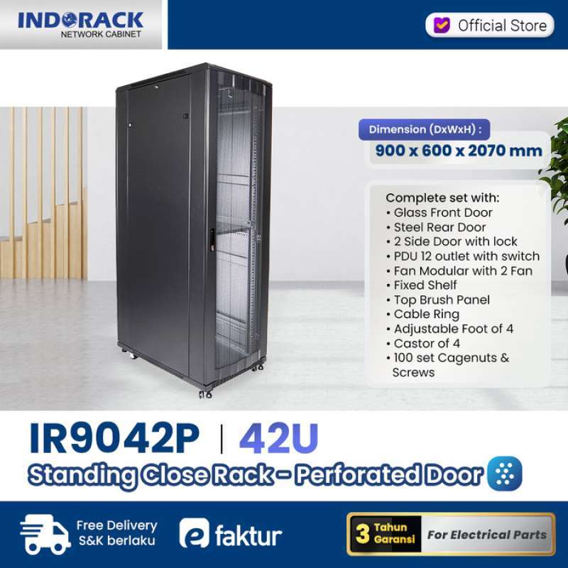 Jual Indorack Ir9042p Close Rack 42u Depth 900mm Perforated Door Rak ...