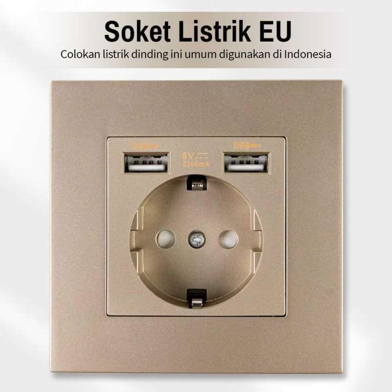 Jual Stop Kontak Eu Colokan Listrik Dinding Dan 2 Port Usb 2100 Ma ...