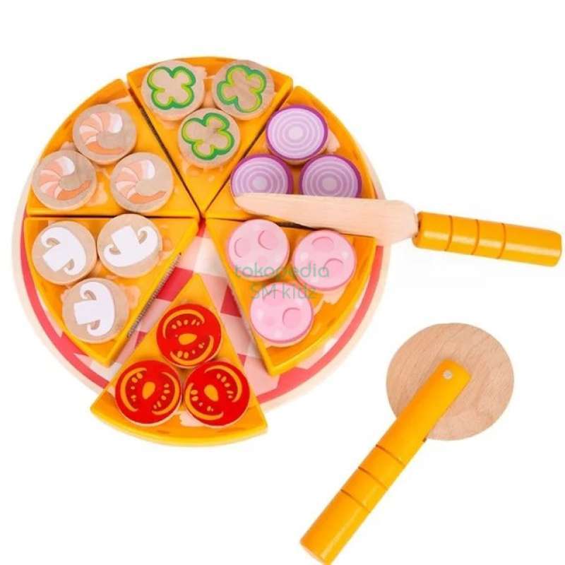 Jual Mainan Kayu Pizza/wooden Pizza Pretend Play/wooden Cutting Pizza ...