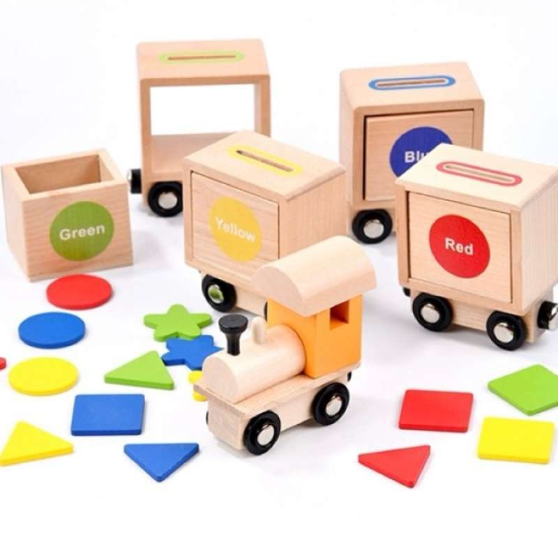 Jual Wooden Train Color Recognition Sorting Box Kereta Kayu Mainan Di ...