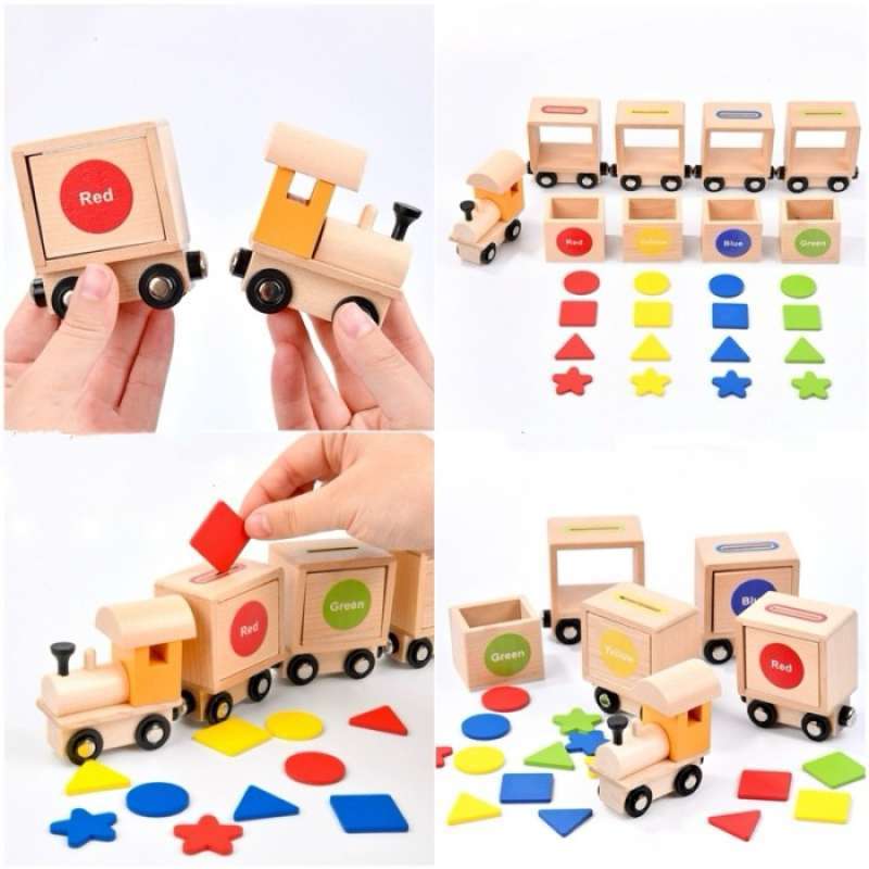Jual Wooden Train Color Recognition Sorting Box Kereta Kayu Mainan Di ...