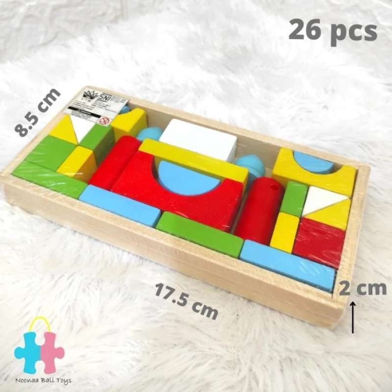 Jual Wooden Building Block Mainan Susun Balok Kayu Bangun Geometri ...
