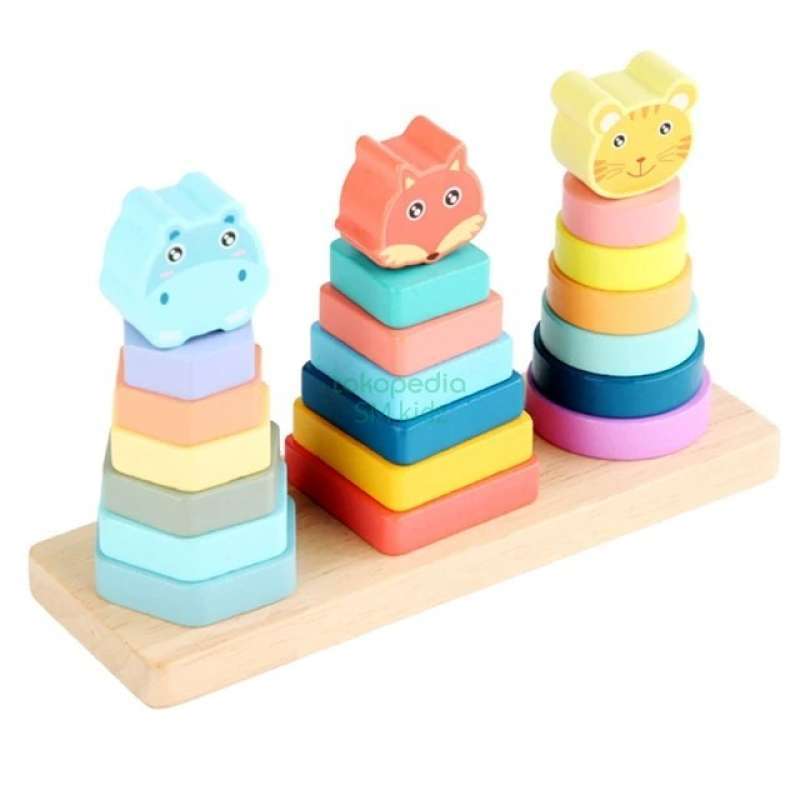 Jual Wooden Stacking 3 Shapes/kayu Susun 3 Bentuk Geometri Di Seller ...